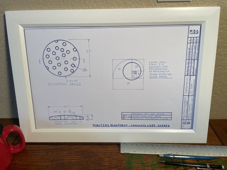 Chocolate Chip Cookie - Blueprint and Technical Drawing of Selected ...
