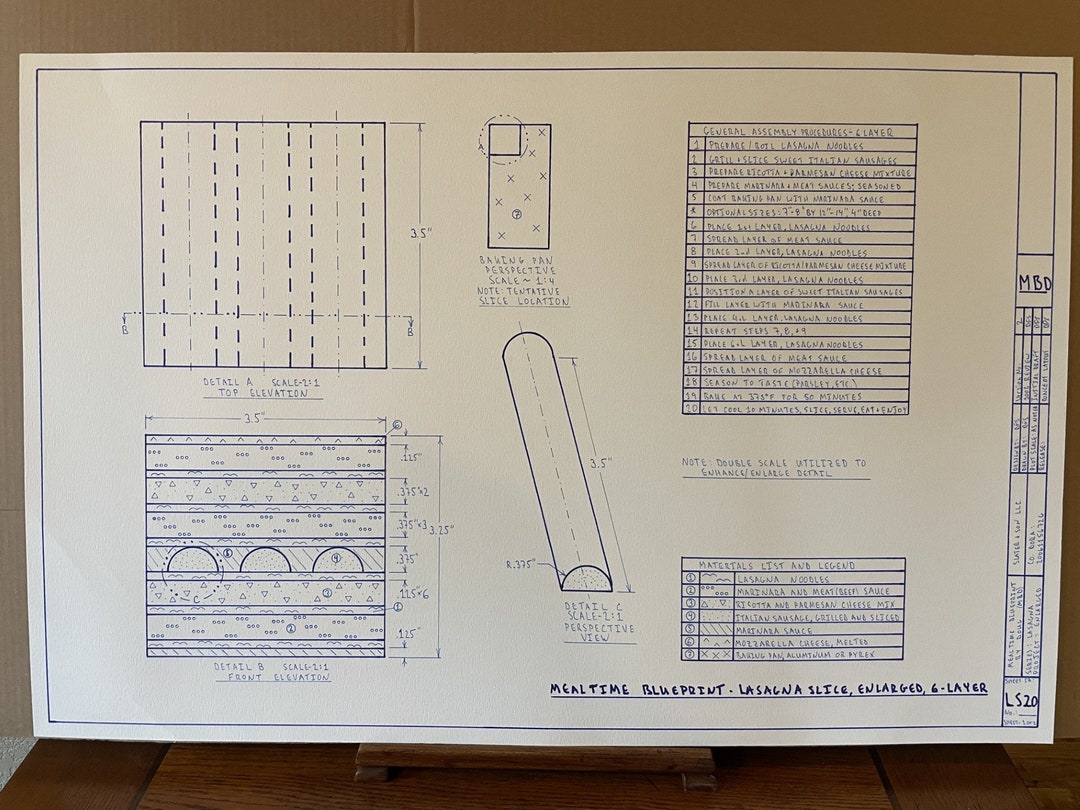 Lasagna - Blueprint and Technical Drawing, Enlarged and Updated to 30 ...