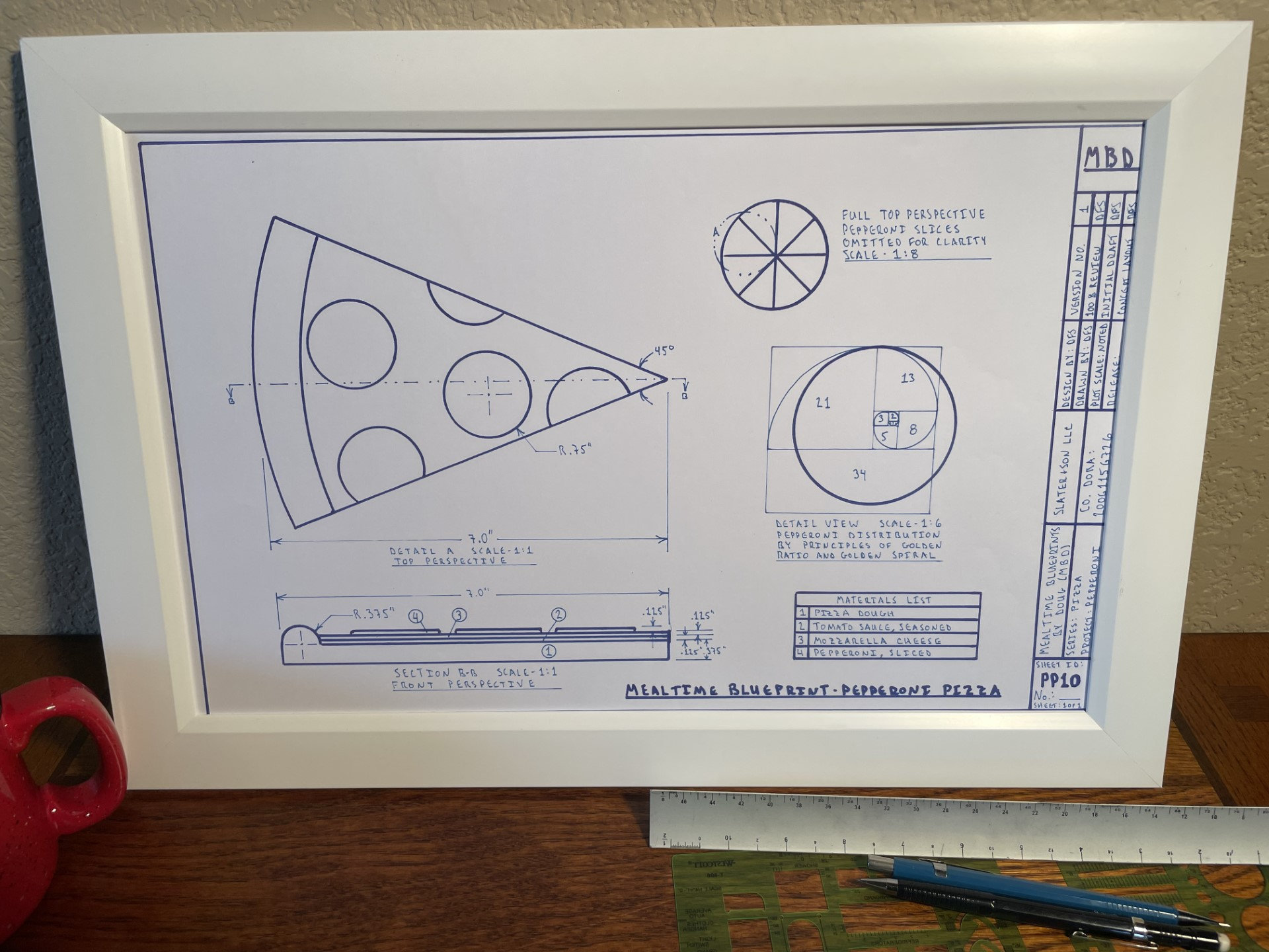 Pepperoni Pizza - Blueprint and Technical Drawing of Selected Mealtime ...