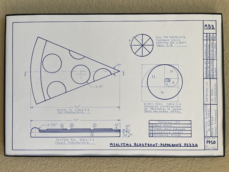 Pepperoni Pizza - Blueprint and Technical Drawing of Selected Mealtime ...