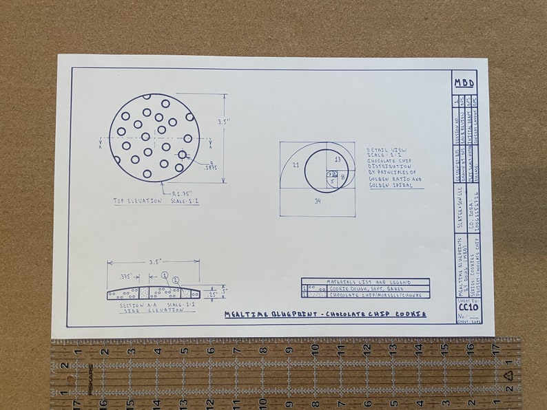 Chocolate Chip Cookie - Blueprint and Technical Drawing of Selected ...