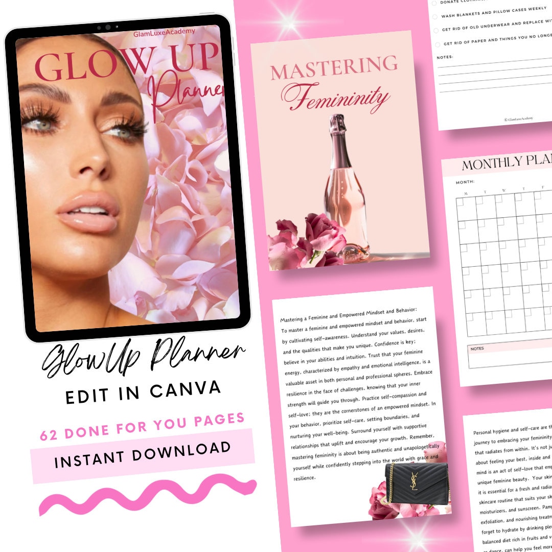 Glow up Planner, PLR Planner, Self Care Planner, PLR , White Label, Ebook, Done for You, Beauty ...