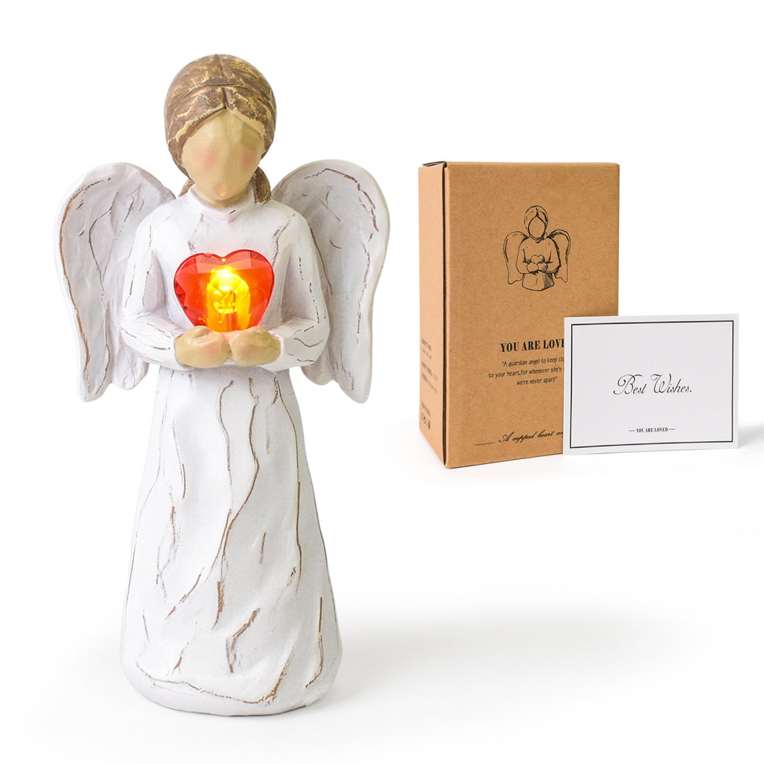 Guardian Angel Figurine Ornament With Light Star Hand Carved ...