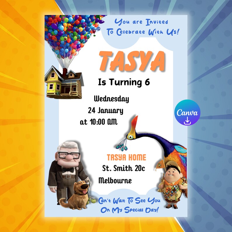 Editable up Birthday Invitation, up Party Invitation, up Birthday Party ...