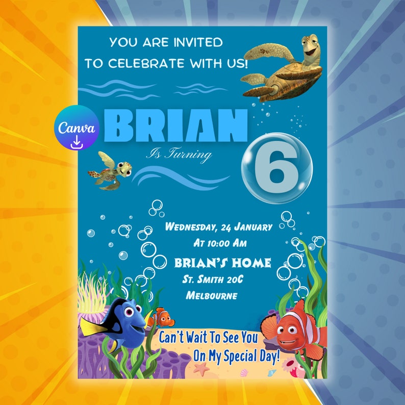 Editable Finding Nemo Birthday Invitation, Nemo Birthday Party ...