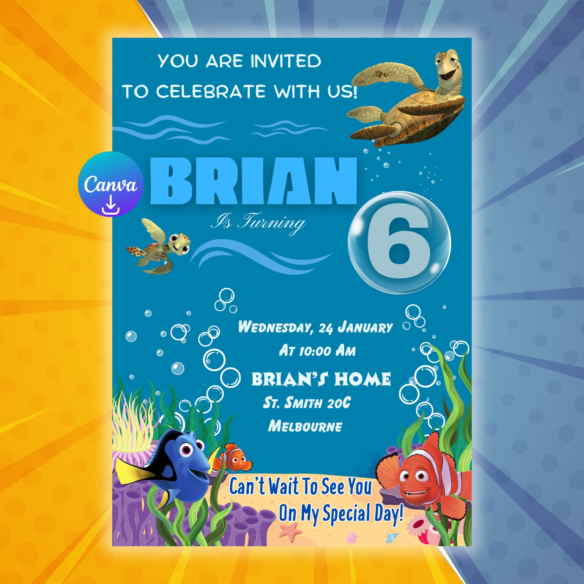 Editable Finding Nemo Birthday Invitation, Nemo Birthday Party ...