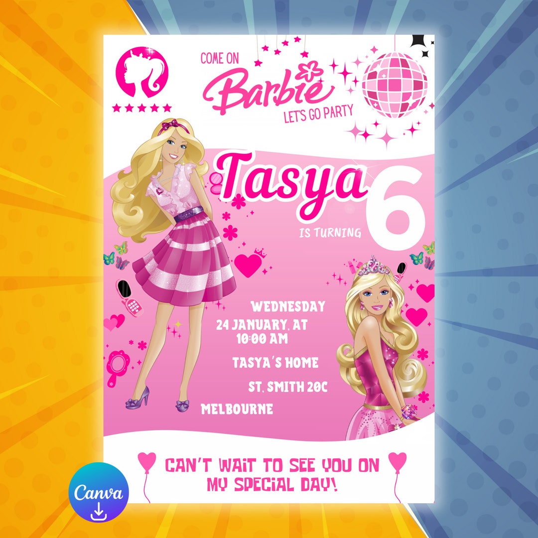 Editable Barbie Birthday Invitation, Barbie Party Invitation, Pink ...