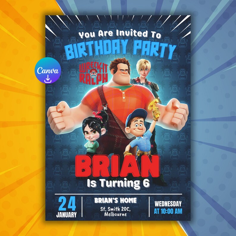 Editable Wreck It Ralph Birthday Invitation, Wreck It Ralph Party ...