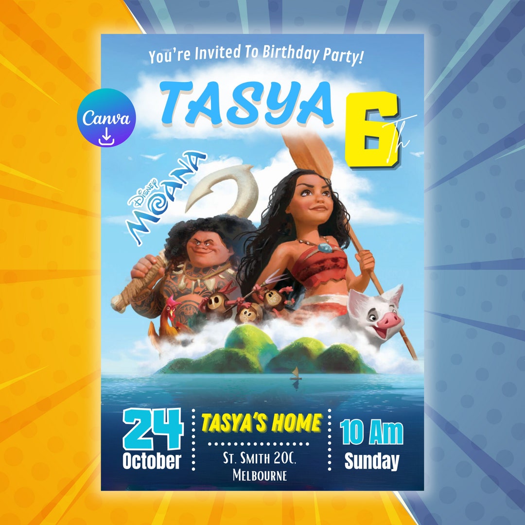 Editable Moana Birthday Invitation, Moana Party Invitation, Moana ...