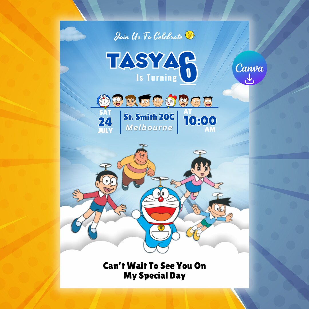 Editable Doraemon Birthday Invitation, Birthday Invitation, Kids ...