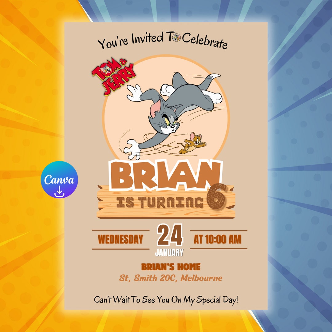 Editable Tom and Jerry Birthday Invitation, Tom and Jerry Party ...