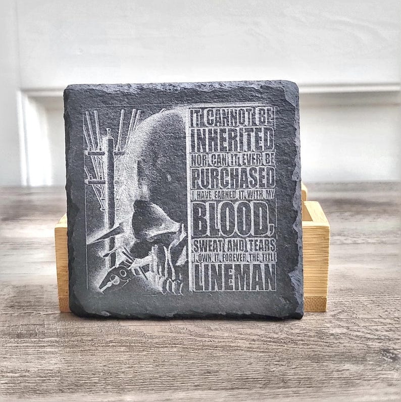 Engraved Lineman Slate Coaster Set With Wood Holder: 3D Detail - Etsy