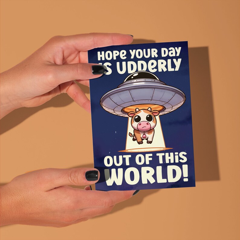 Cute Cow Ufo Birthday Day Card for Best Friend Science Fiction Geek ...