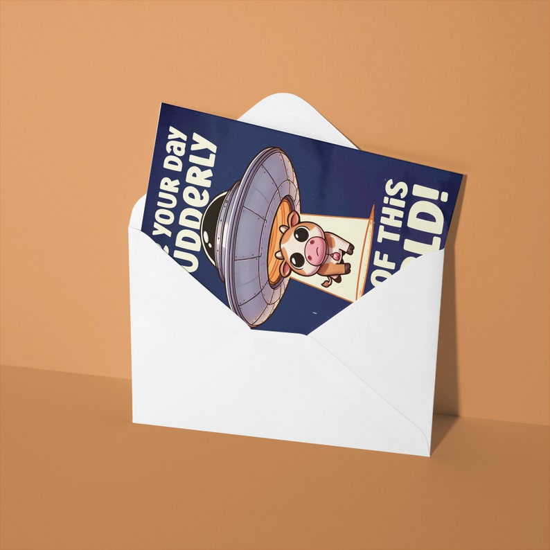 Cute Cow Ufo Birthday Day Card for Best Friend Science Fiction Geek ...