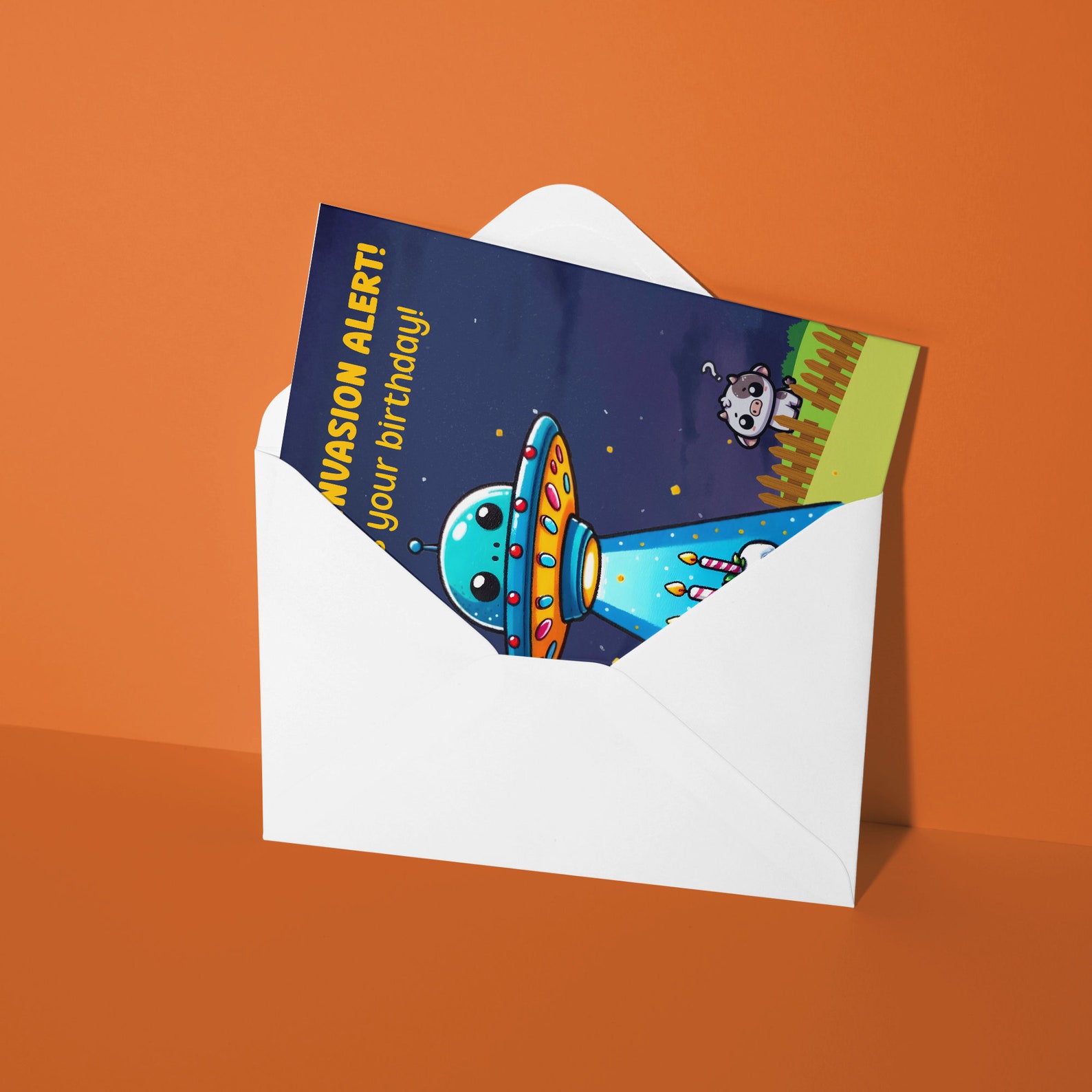 UFO Birthday Card for Boy Party Space Themed Gift UFO Cow Humor Card ...