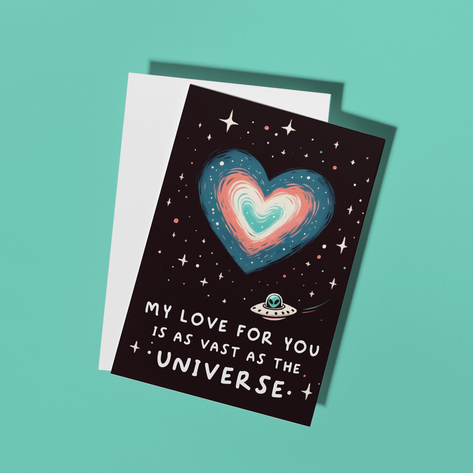 Punny Ufo Galaxy Anniversary Card Valentines Day Heart Galaxy Themed ...
