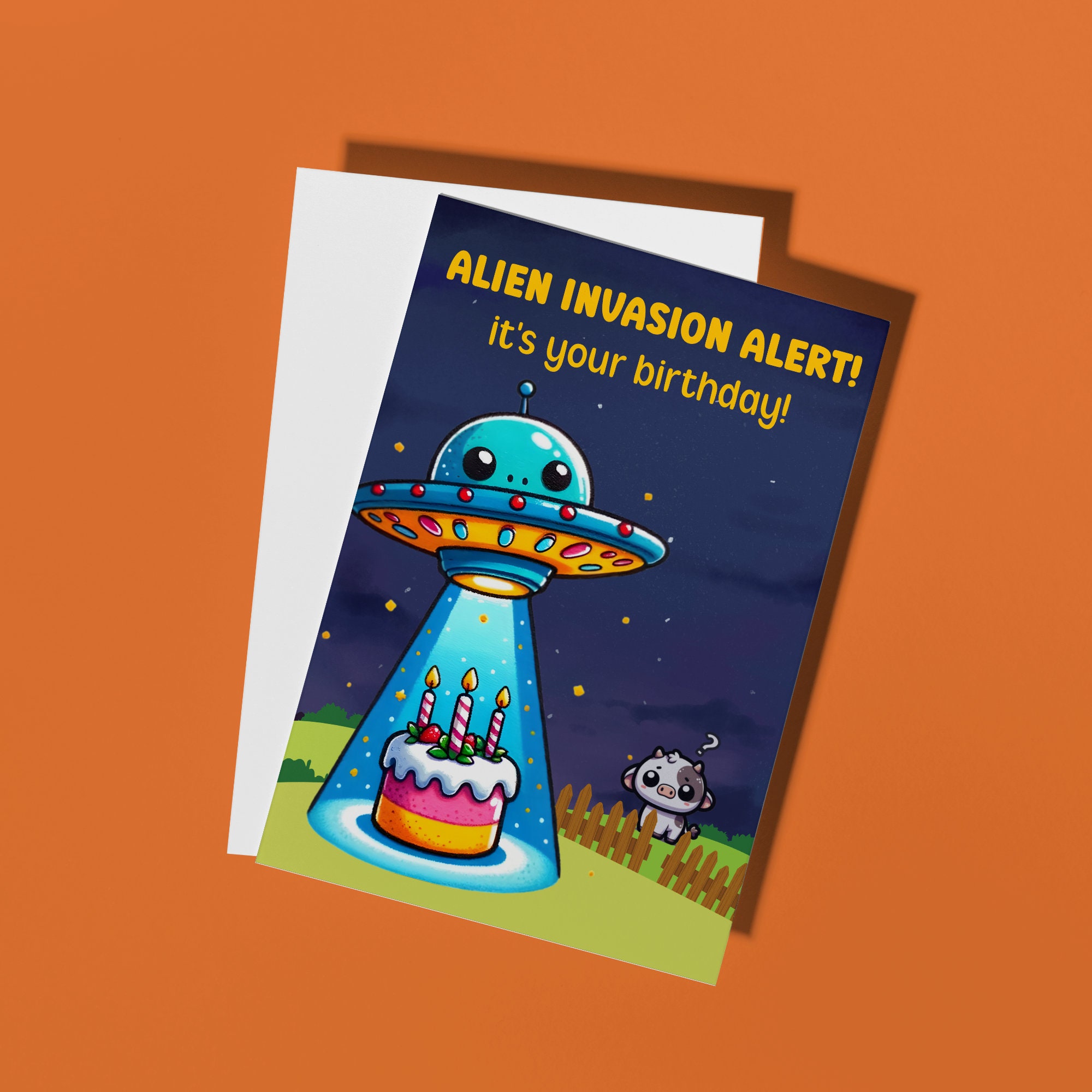 Funny Birthday Cake Abduction Birthday Card Alien Kawaii Humorous Ufo ...