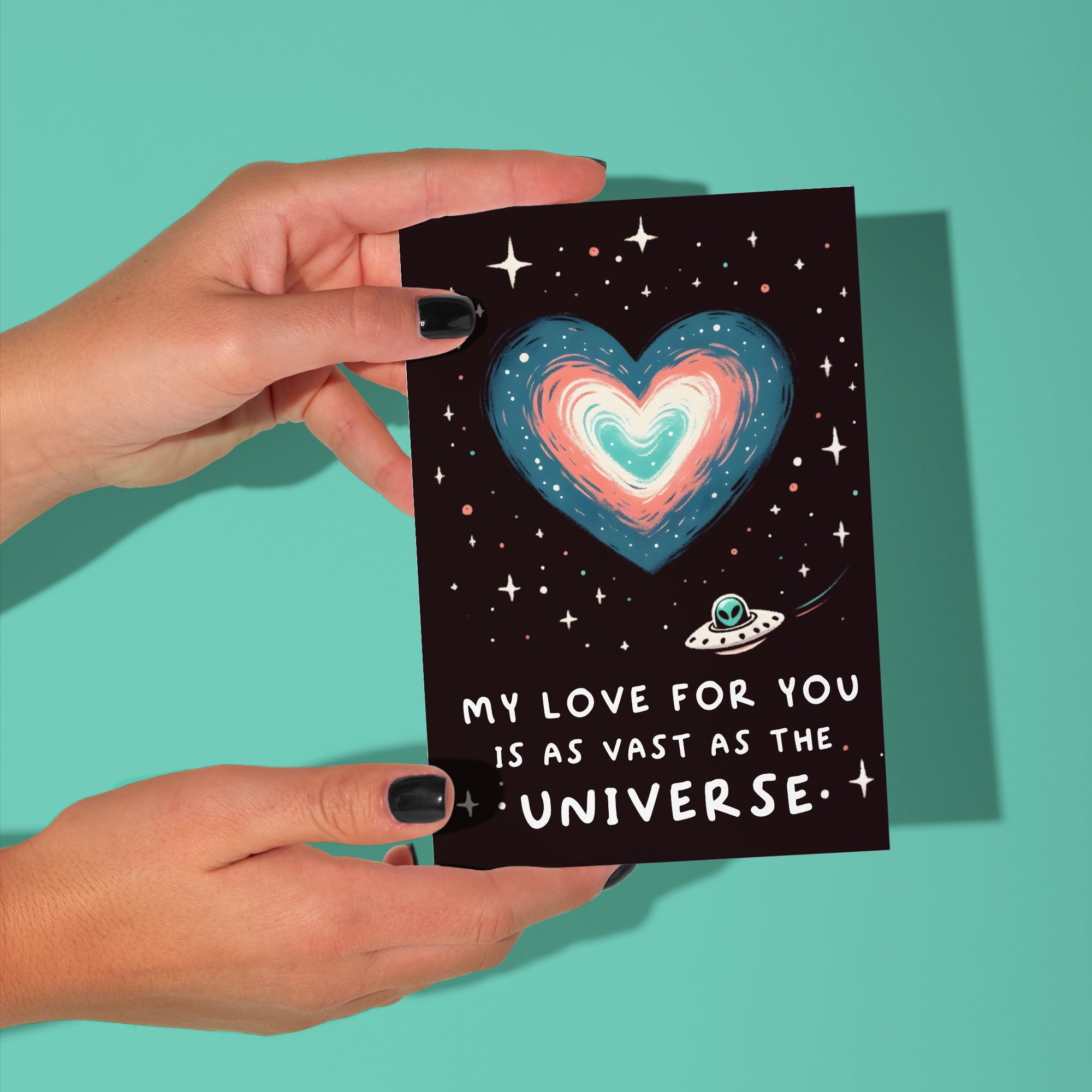 Punny Ufo Galaxy Anniversary Card Valentines Day Heart Galaxy Themed ...