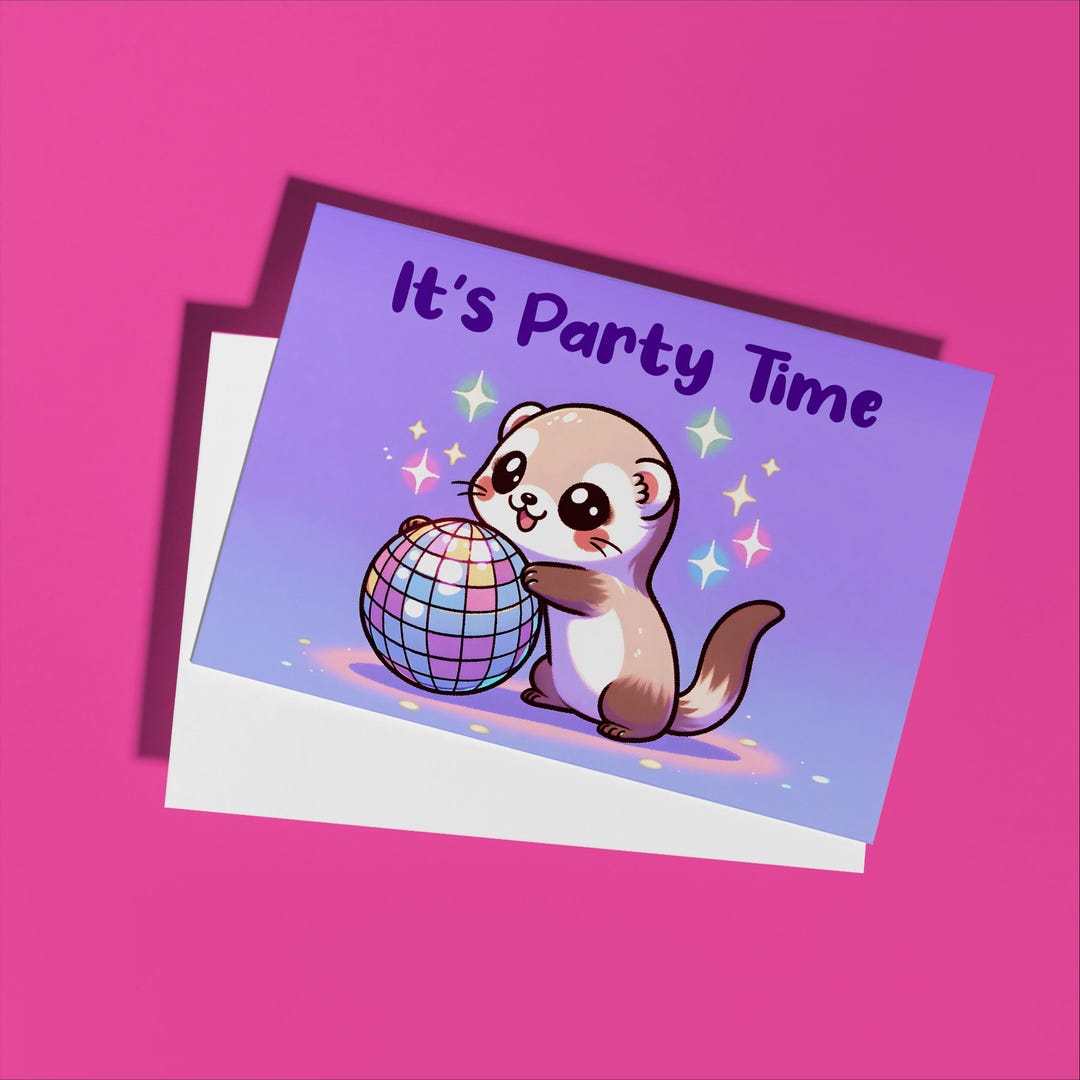 Cute Ferret Party Card Personalized Birthday Card Fun Disco Celebration ...