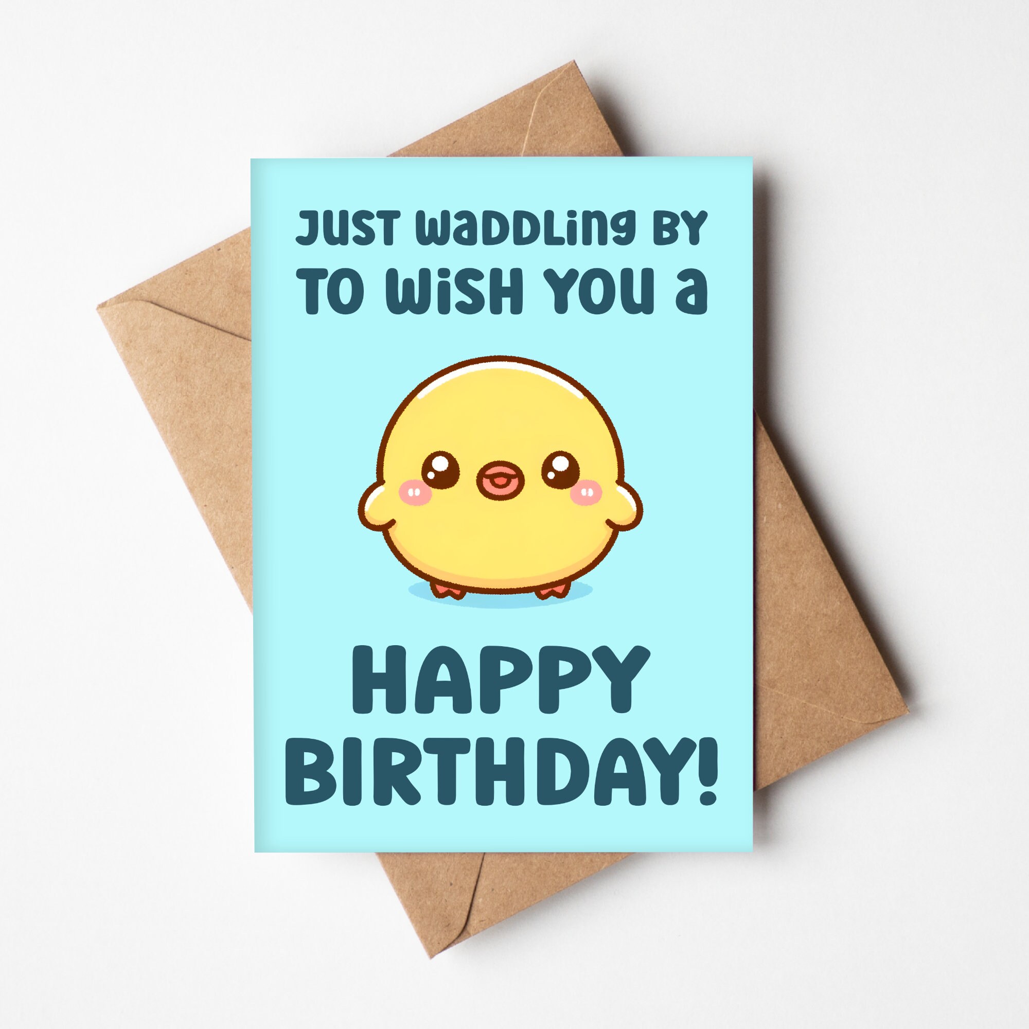 Birthday Ducky Birthday Card for Farm Friend Cute Kawaii Waddling Duck ...