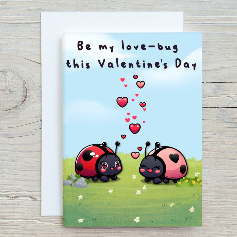 Kawaii Love-bug Valentines Day Greeting Card Ladybug Insect Love ...