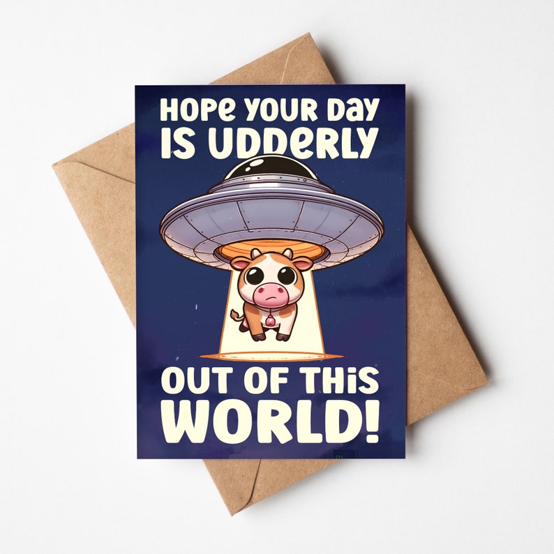 Cute Cow Ufo Birthday Day Card for Best Friend Science Fiction Geek ...