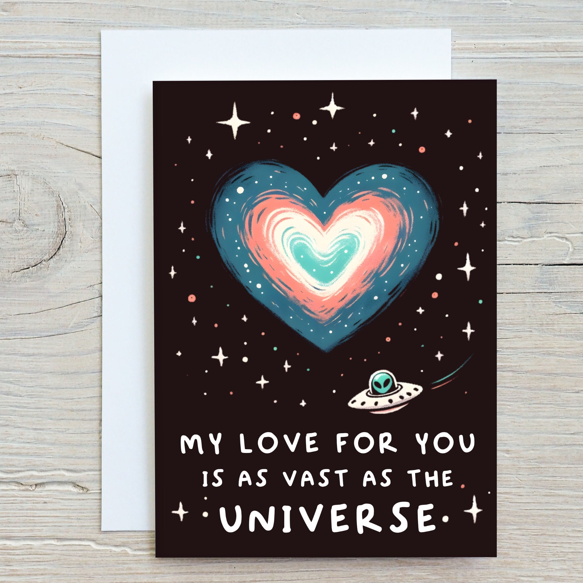 Punny Ufo Galaxy Anniversary Card Valentines Day Heart Galaxy Themed ...