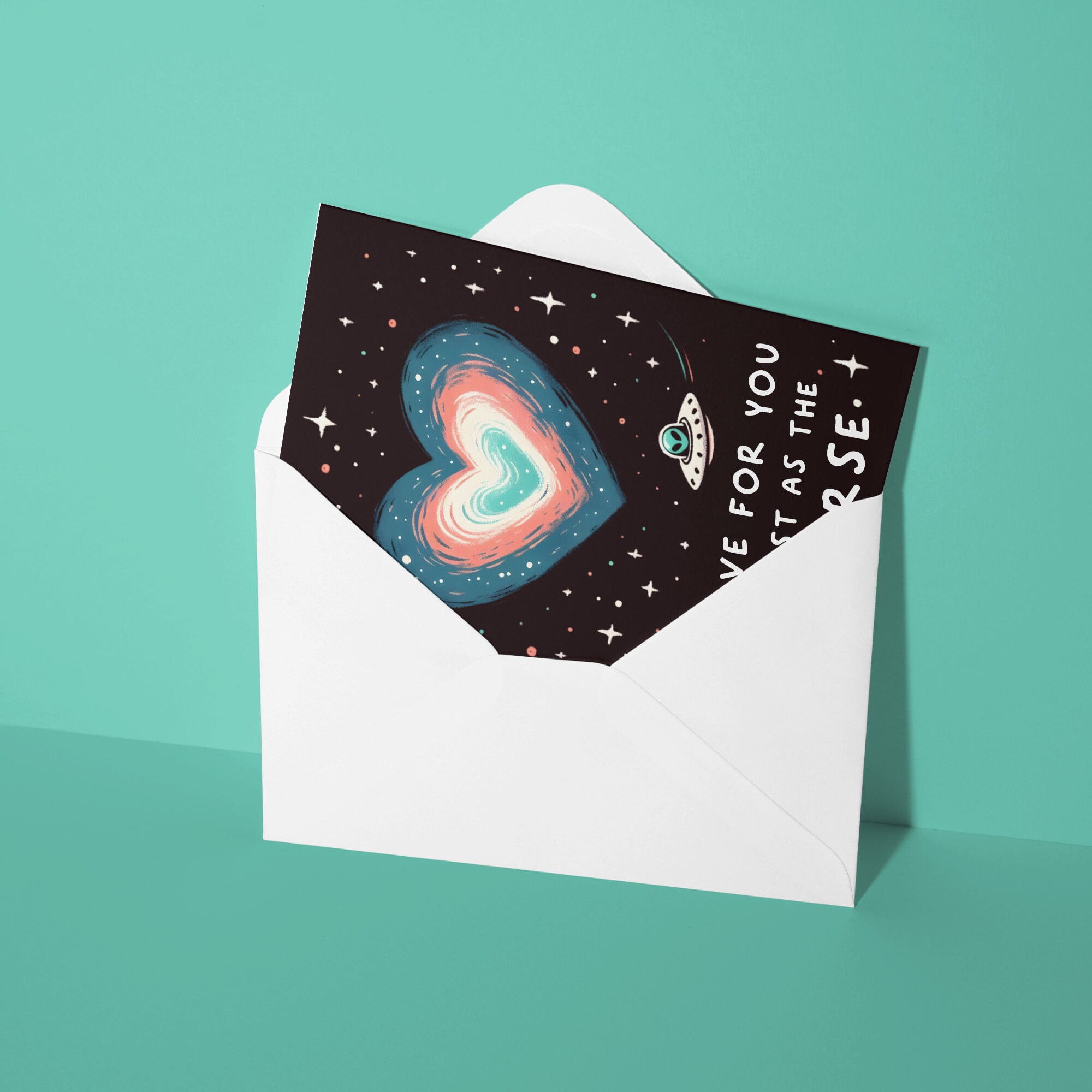 Punny Ufo Galaxy Anniversary Card Valentines Day Heart Galaxy Themed ...