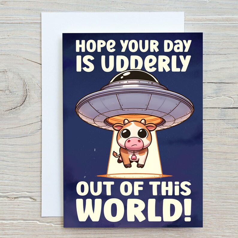 Cute Cow Ufo Birthday Day Card for Best Friend Science Fiction Geek ...