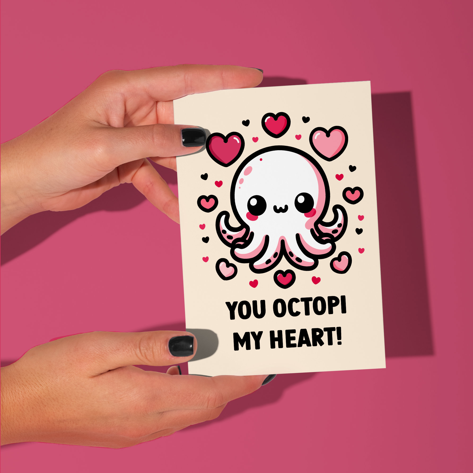 Cute Octopus Valentines Day Greeting Card With Funny Marine Pun Phrase ...