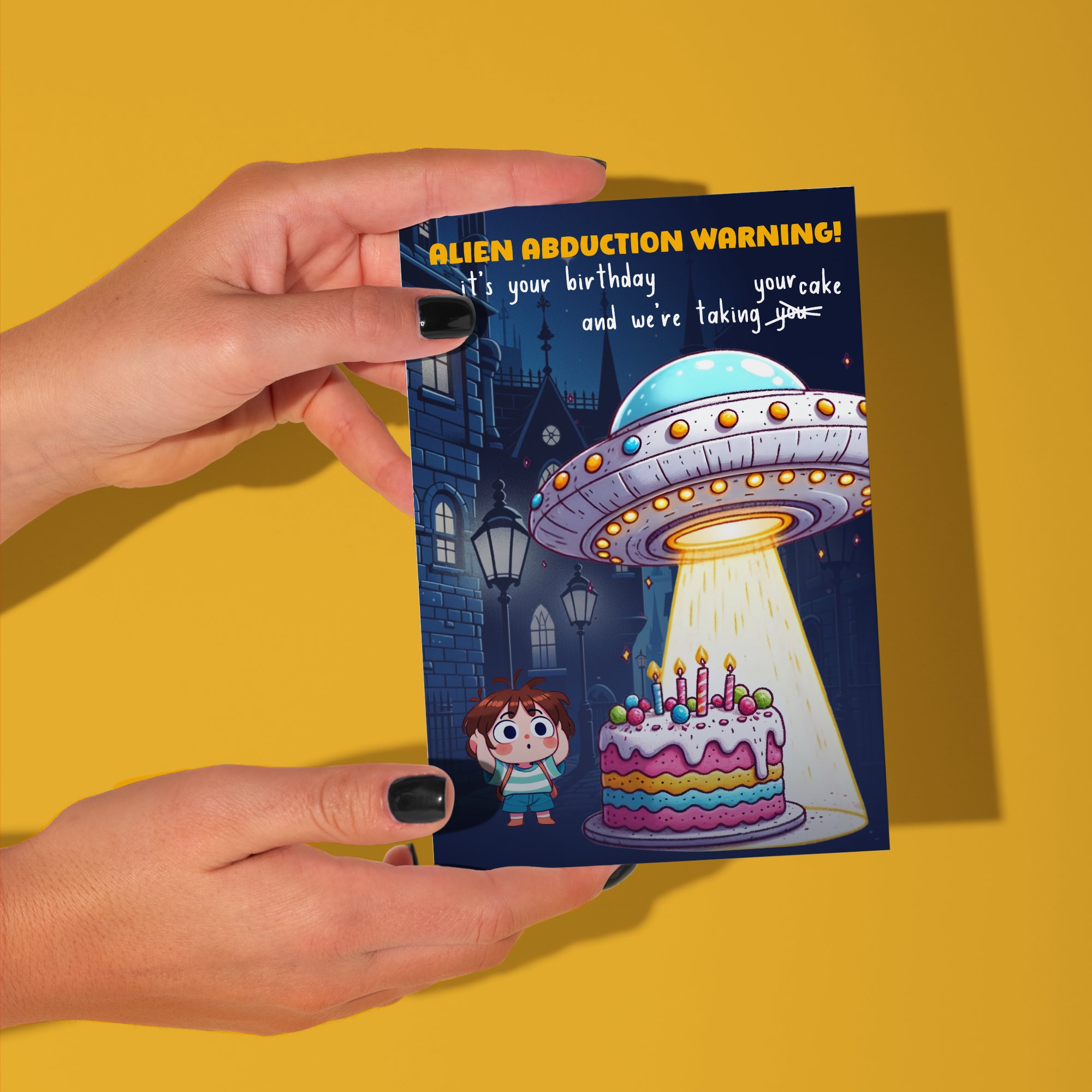Funny Alien Spaceship Birthday Card Cake Heist From Kid Freaking Out ...