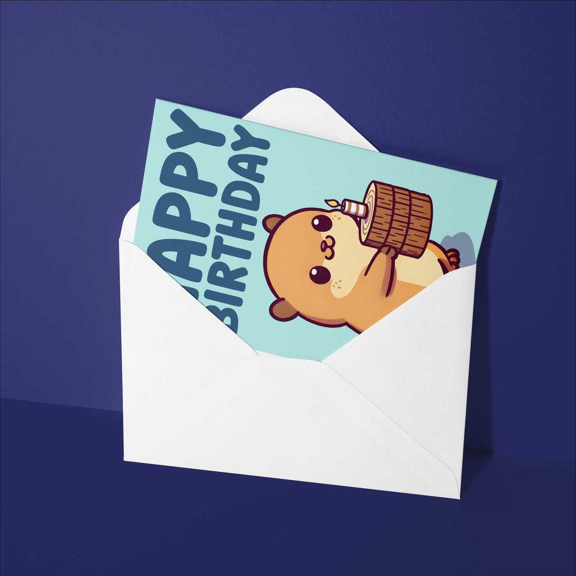 Cute Beaver Birthday Card With Wood Cake Punny Party Card for Kids ...