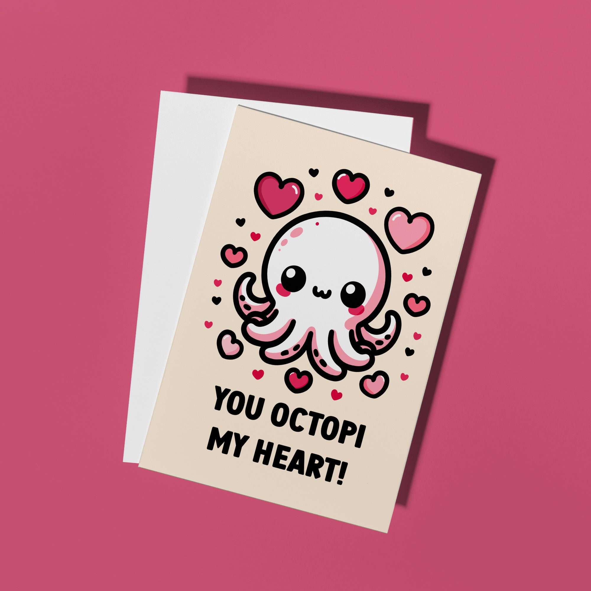 Cute Octopus Valentines Day Greeting Card With Funny Marine Pun Phrase ...