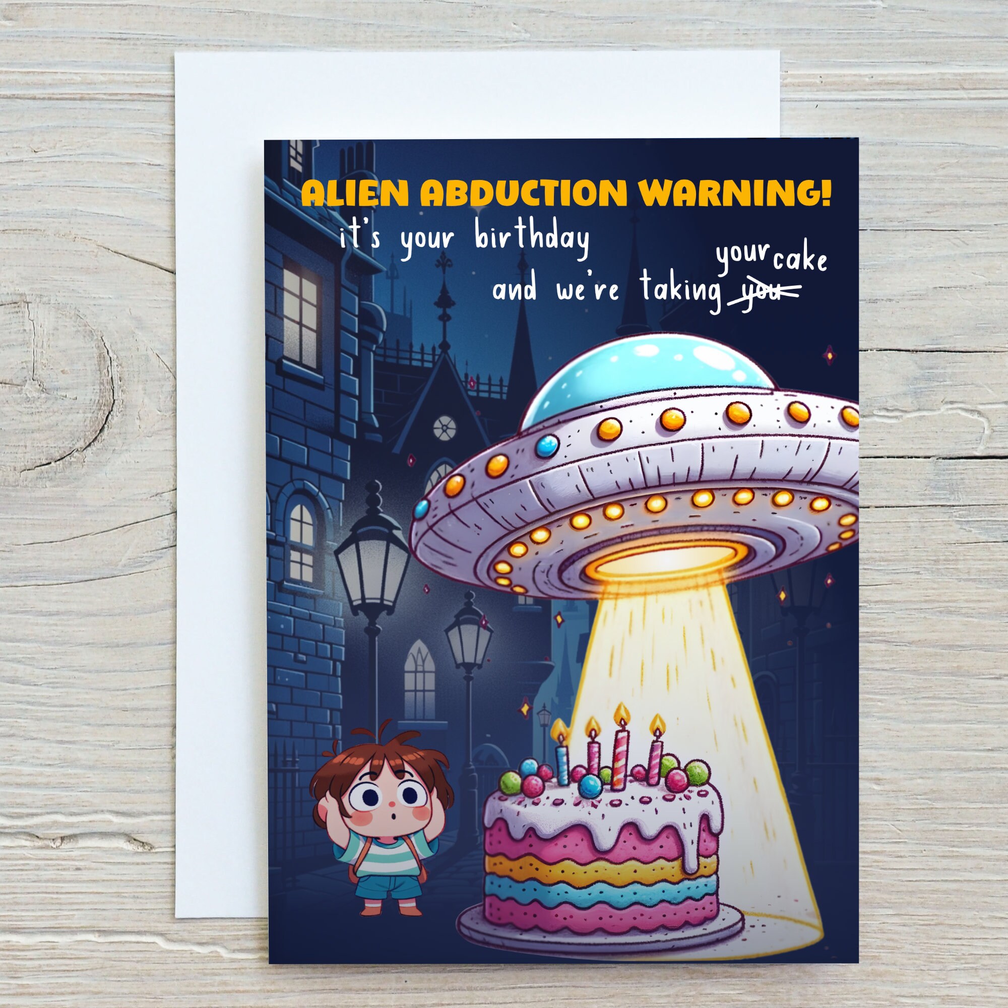 Funny Alien Spaceship Birthday Card Cake Heist From Kid Freaking Out ...