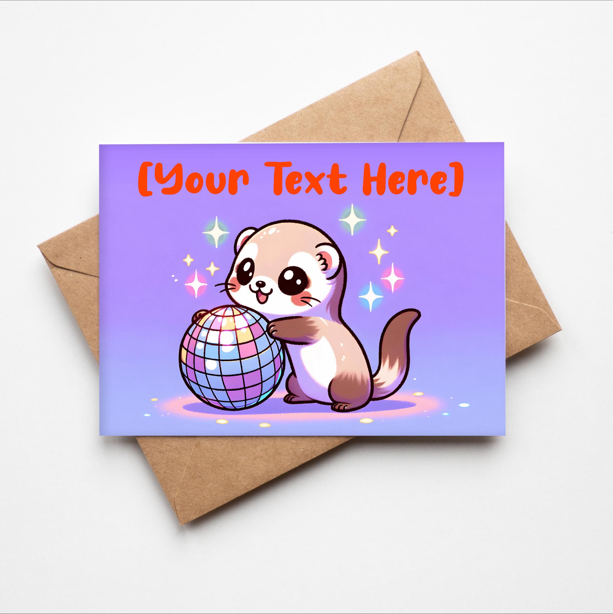 Cute Ferret Party Card Personalized Birthday Card Fun Disco Celebration ...