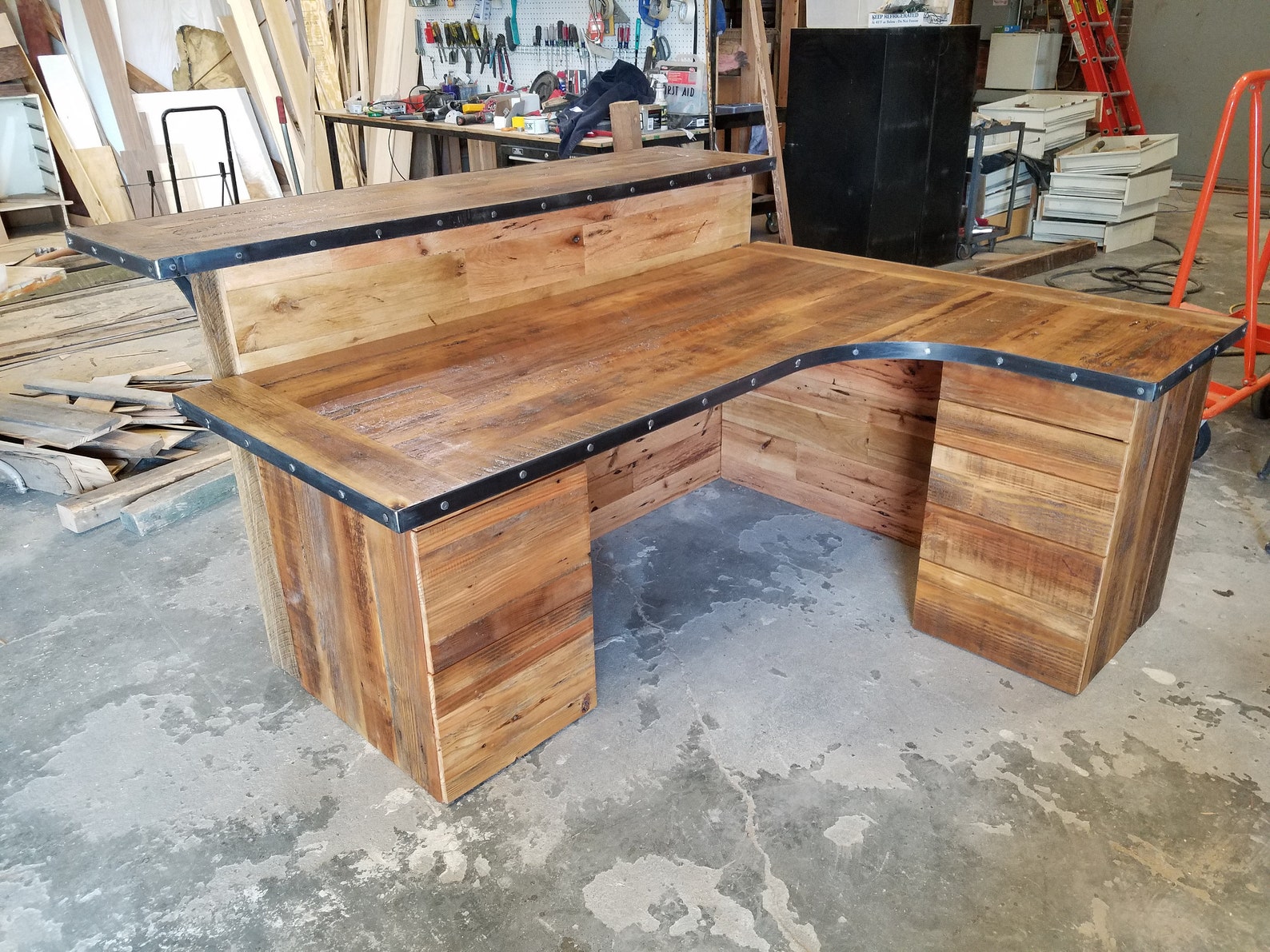 Custom Modern Industrial Reception Desk, Handmade Steel and Wood Entry ...