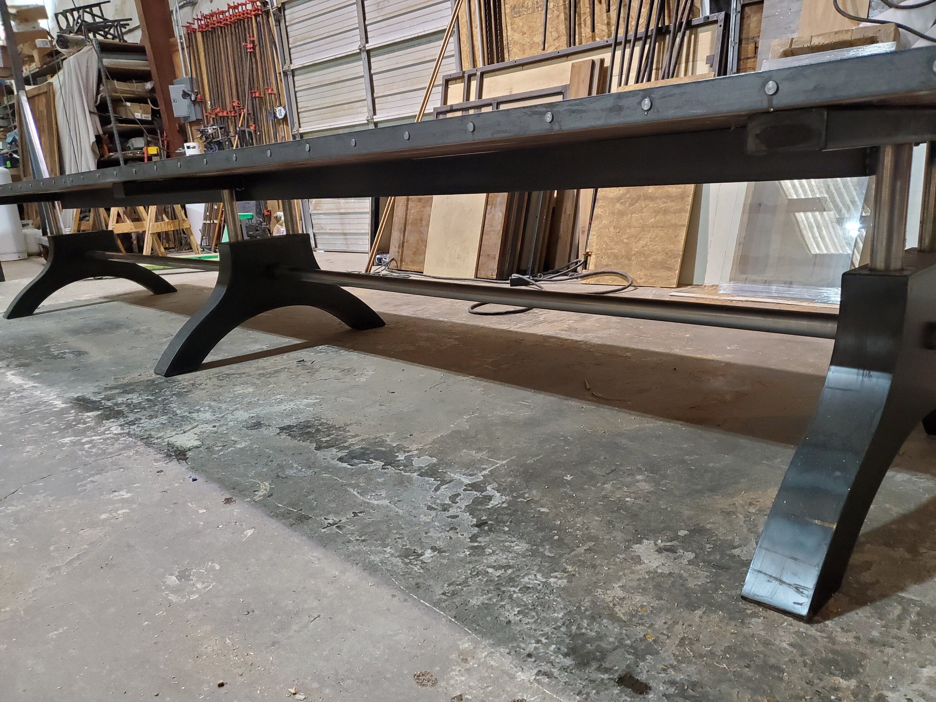 Modern Industrial Conference Table With Solid Walnut Top, Steel Banding ...
