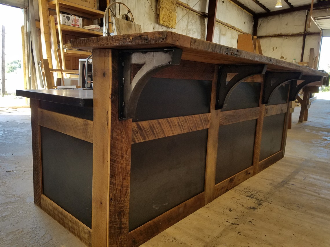 Custom Modern Industrial Reception Desk, Handmade Steel and Wood Entry ...