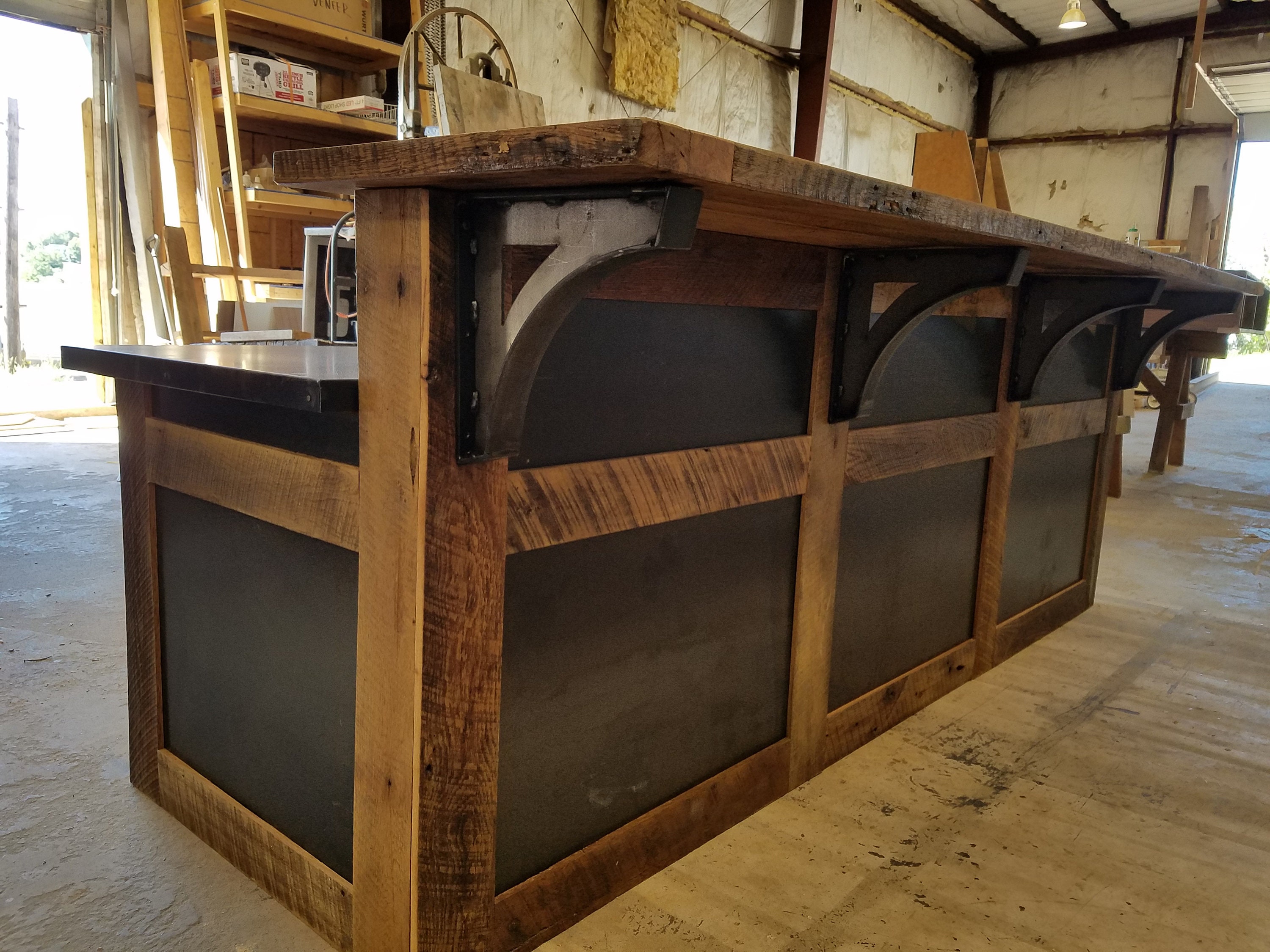 Custom Modern Industrial Reception Desk, Handmade Steel and Wood Entry ...