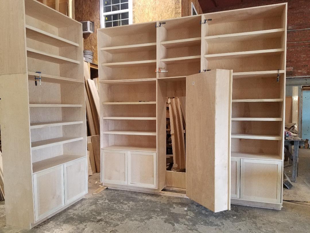 Custom Designed Library Bookshelf System W/ Hidden Door, Handmade ...