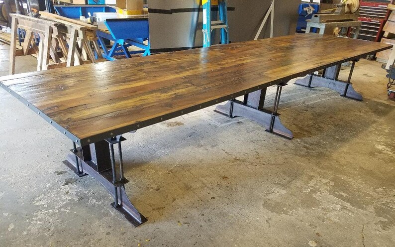 Large Custom Industrial I-beam Conference Table, Massive Reclaimed Wood ...