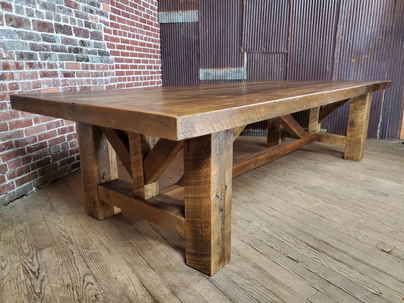 Large Solid Reclaimed Conference Table, Custom Made Rustic Heavy Wood ...