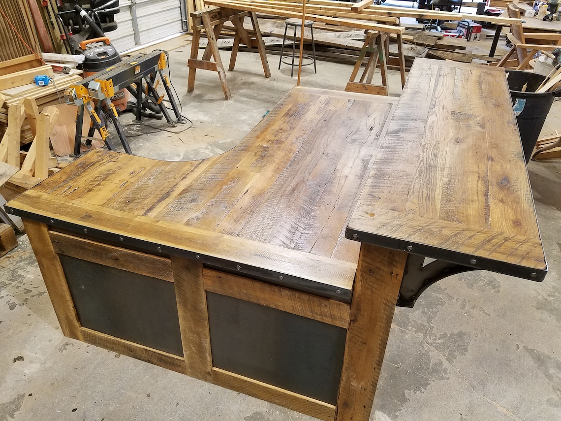 Custom Modern Industrial Reception Desk, Handmade Steel and Wood Entry ...