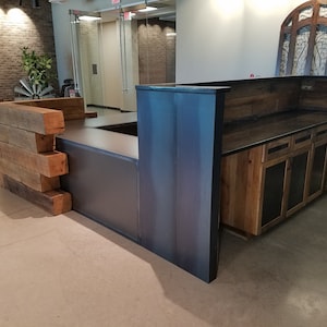 Custom Modern Industrial Reception Desk, Handmade Steel and Wood Entry ...