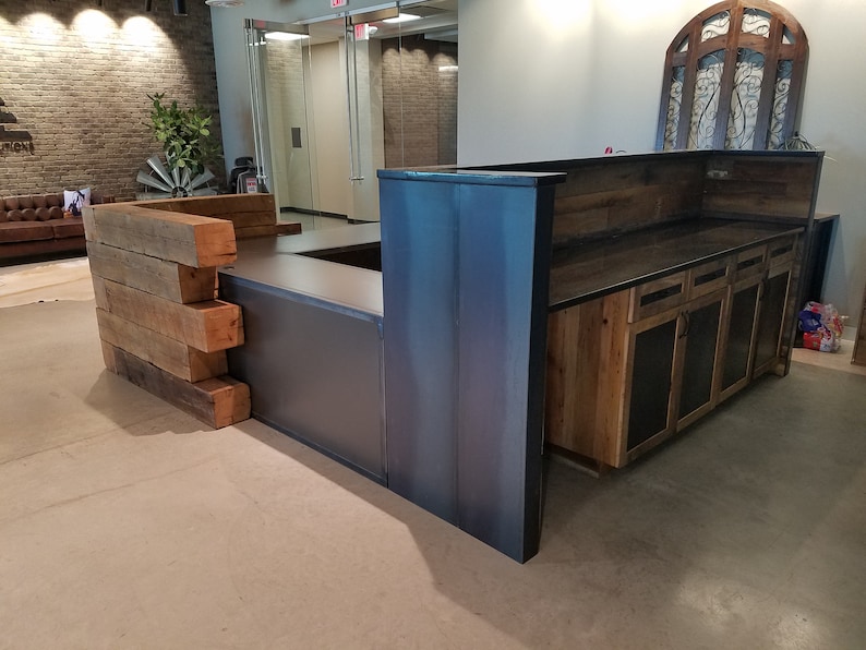 Custom Modern Industrial Reception Desk, Handmade Steel and Wood Entry ...