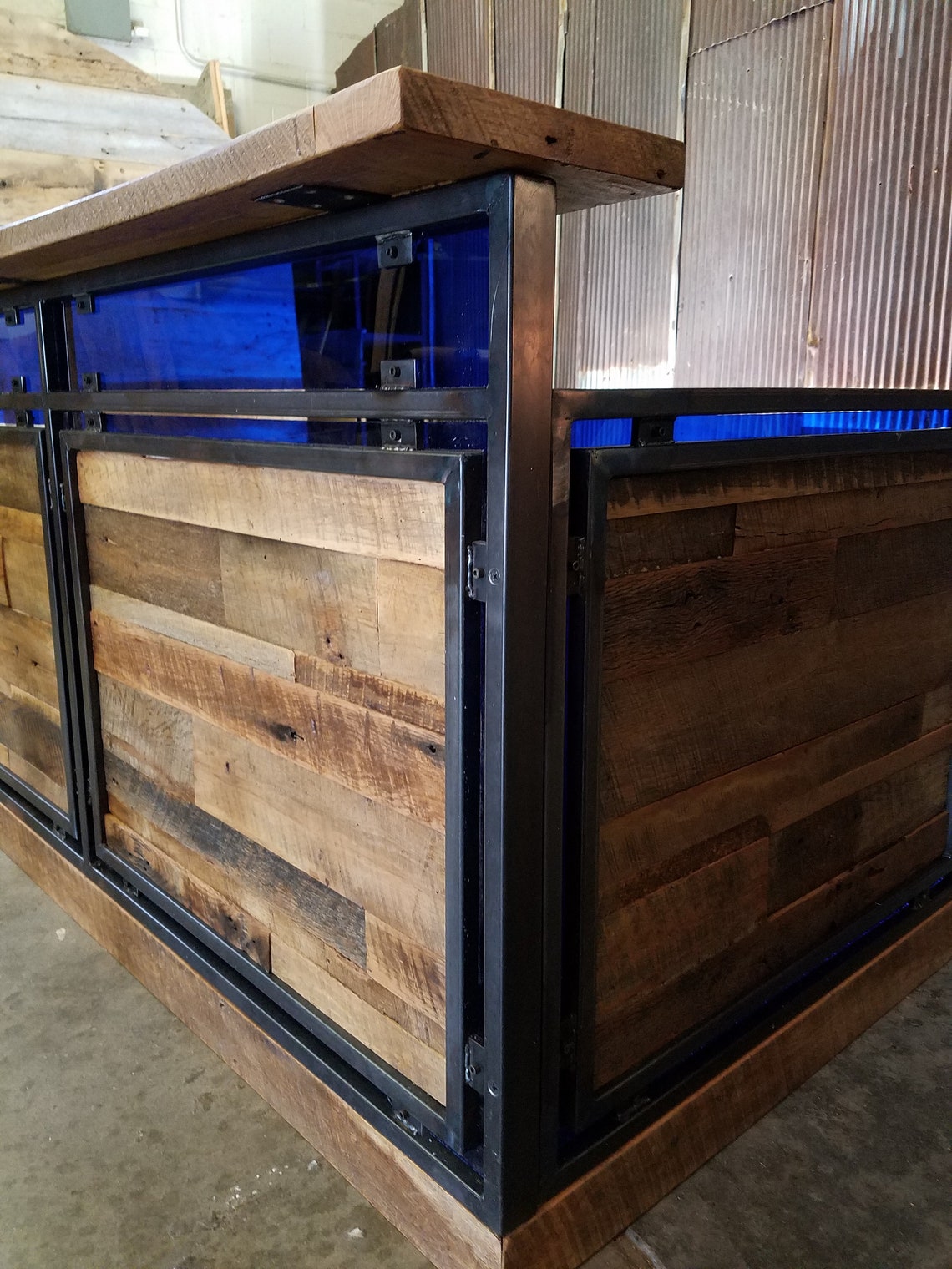 Handmade Custom Industrial Reception Desk, Steel and Wood Entry Counter ...