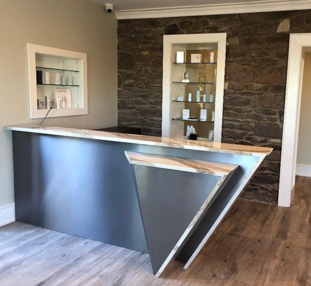 Custom Modern Reception Desk, Aluminum Clad Customer Counter, Unique ...
