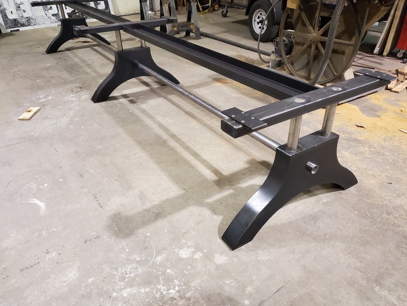 Modern Industrial Conference Table With Solid Walnut Top, Steel Banding ...