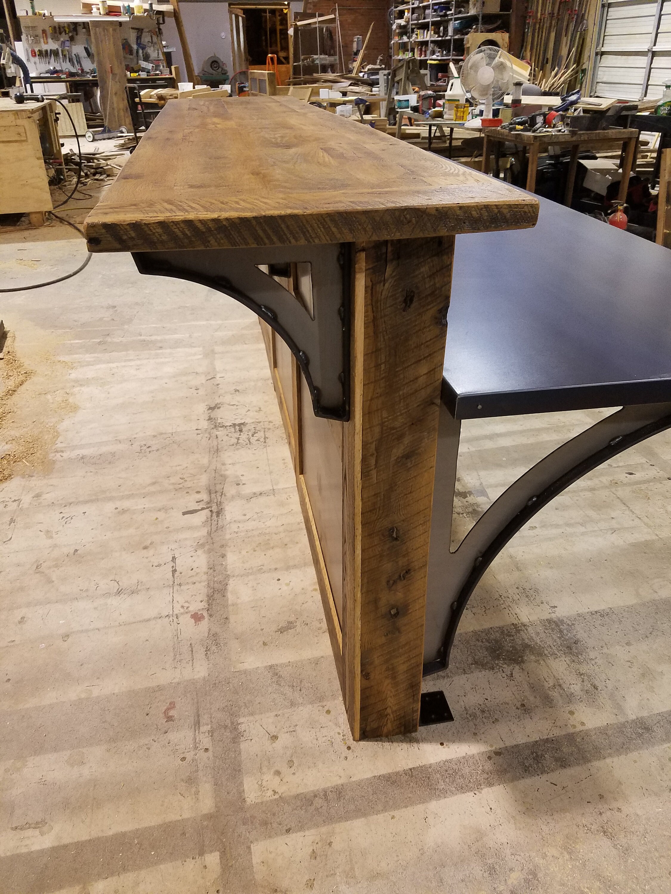 Custom Modern Industrial Reception Desk, Handmade Steel and Wood Entry ...
