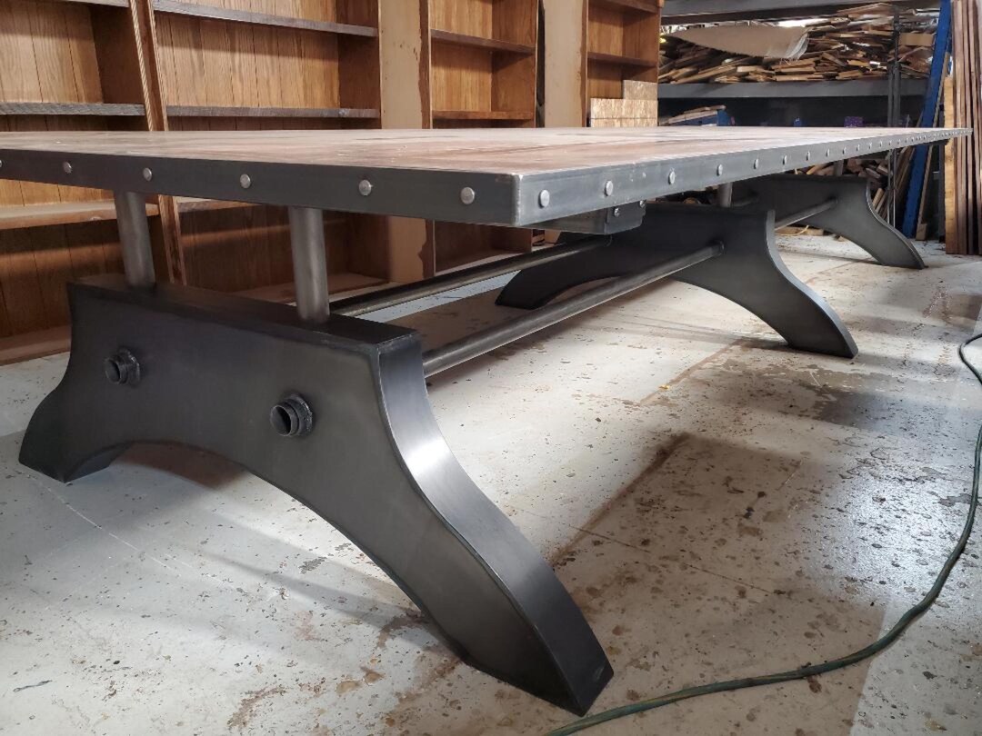 Modern Industrial Conference Table With Solid Walnut Top, Steel Banding ...